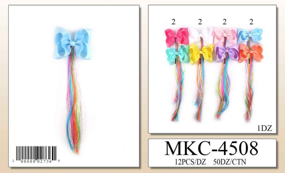 Hair- Hair Bow w/Hair Extension MKC-4508 (12pc strip) – Secretbargainshop